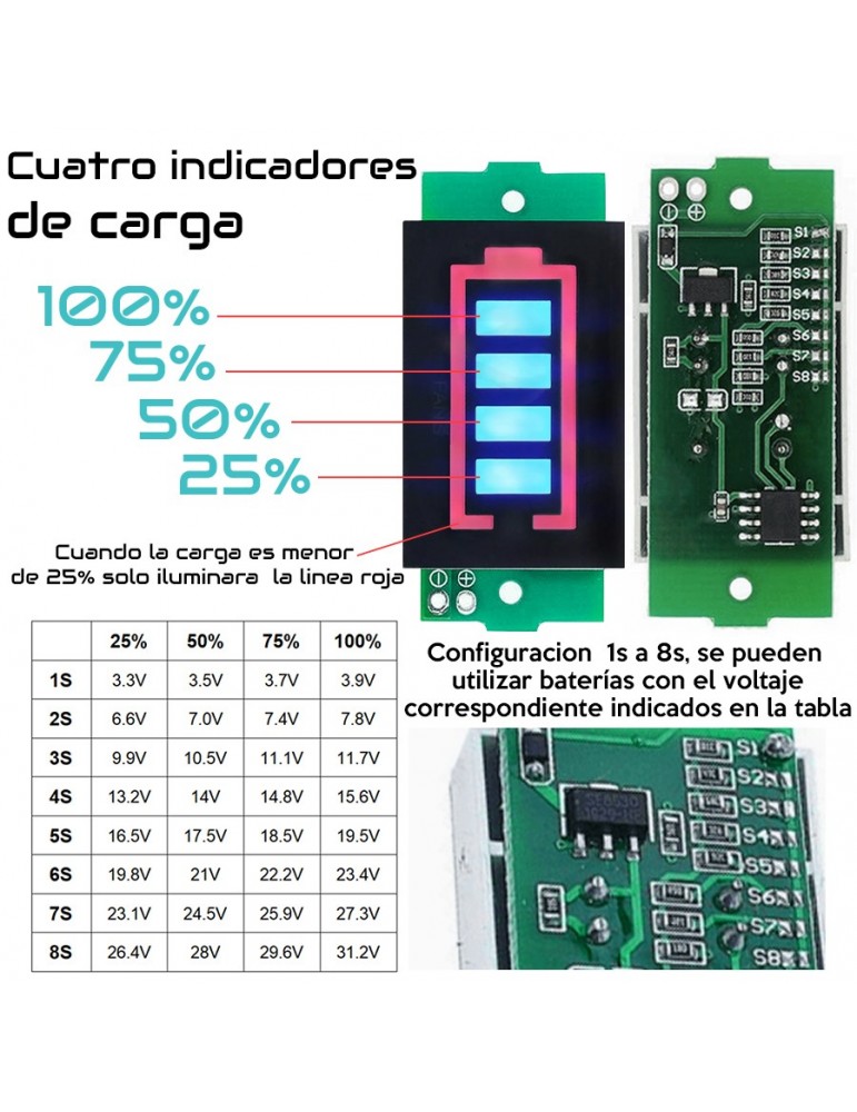 Modulo indicador de carga de bateria de litio 3.7V