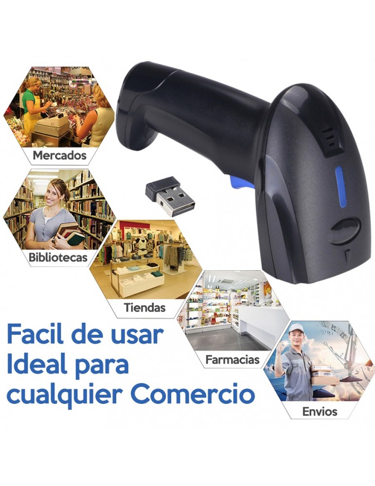Escáner de código de barras 1D Wireless y USB
