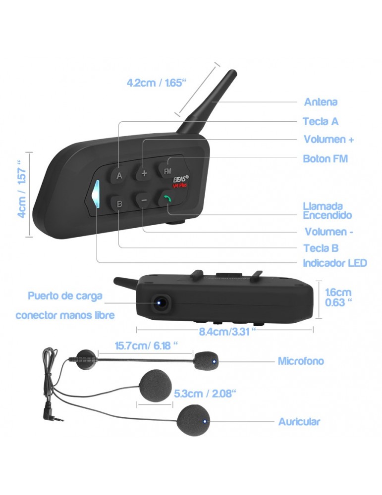 Intercomunicador V4 Plus conferencia hasta 4 conexiones