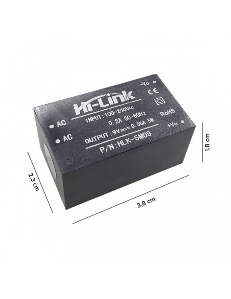 Fuente Switching Aislada Compatible con Arduino HLK-5M09 220-9v 0.56A