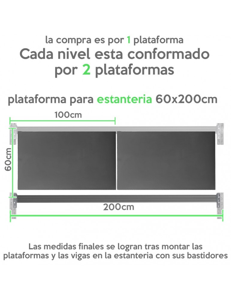 Plataforma para estanteria rack 500kg 60 x 100cm Montaje sin tornillos