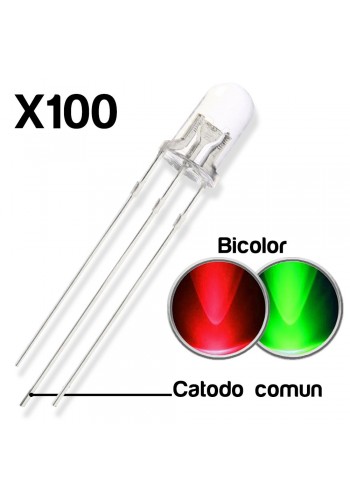 led 5mm dual rojo y verde cátodo común x 100 unidades
