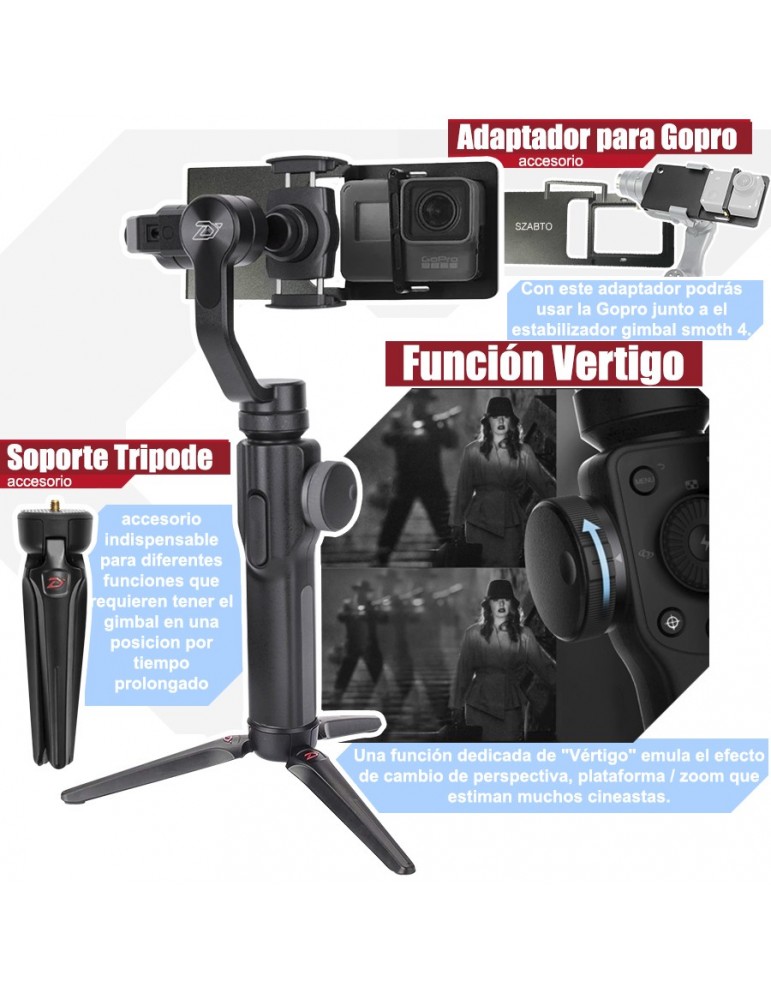 Kit Gimbal Zhiyun Smooth 4 + Microfono boya MM1 + Adaptador camara ...