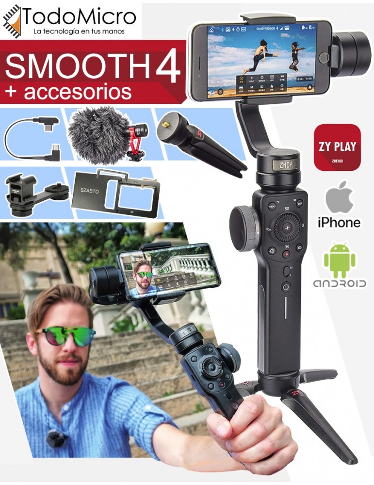 Kit Gimbal Zhiyun Smooth 4 + Microfono boya MM1 + Adaptador camara ...