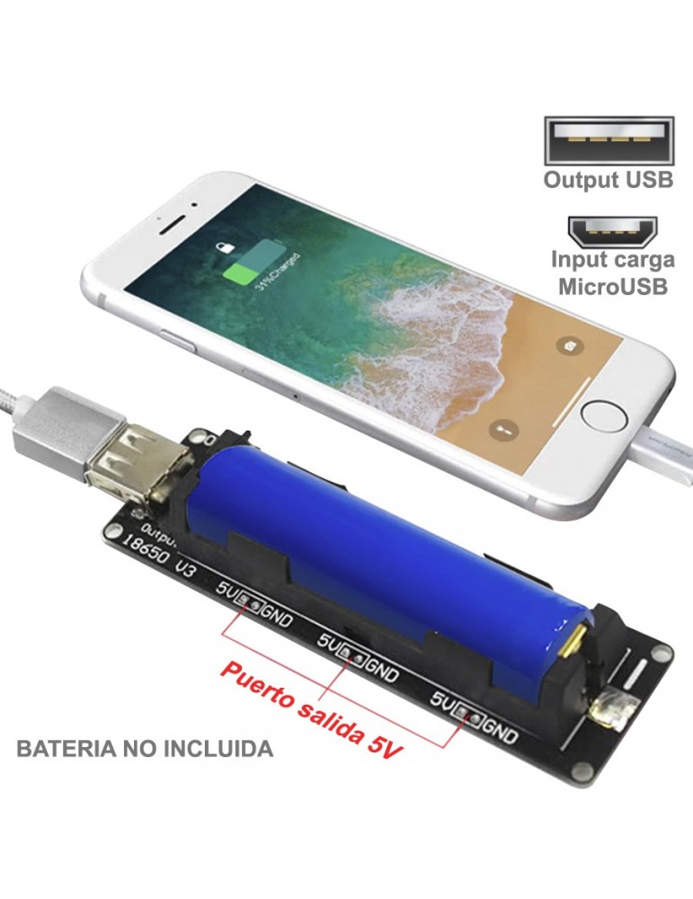 Shield cargador de bateria 18650 para arduino, raspberry y otros