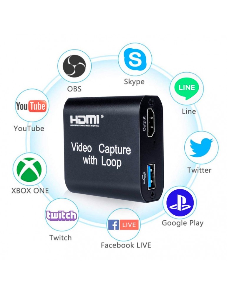 Capturadora HDMI por USB 1080 30hz con loopback